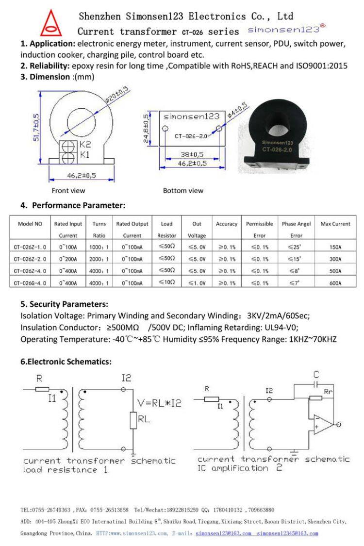 100a 200a 400a 100ma Ct 026z Current Transformer Shenzhen